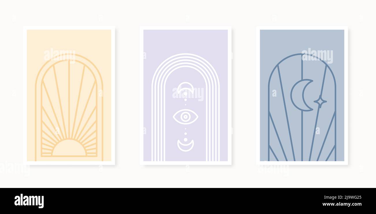Boho geometrical shapes poster collection. Line art. Minimalist wall ...