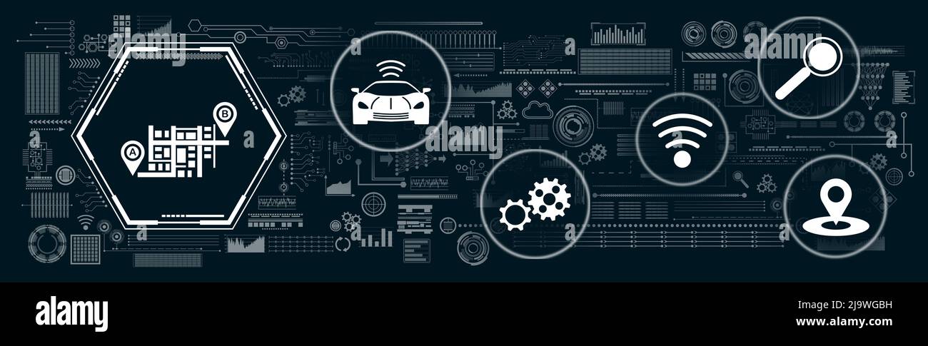 Concept of gps with icons on futuristic hud interface Stock Photo - Alamy