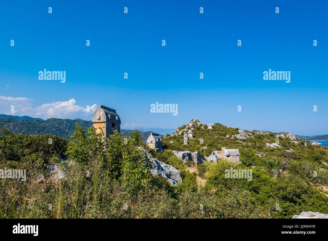 Simena (Kalekoy) ancient ruin site with sarcophagus by historic Simena ...
