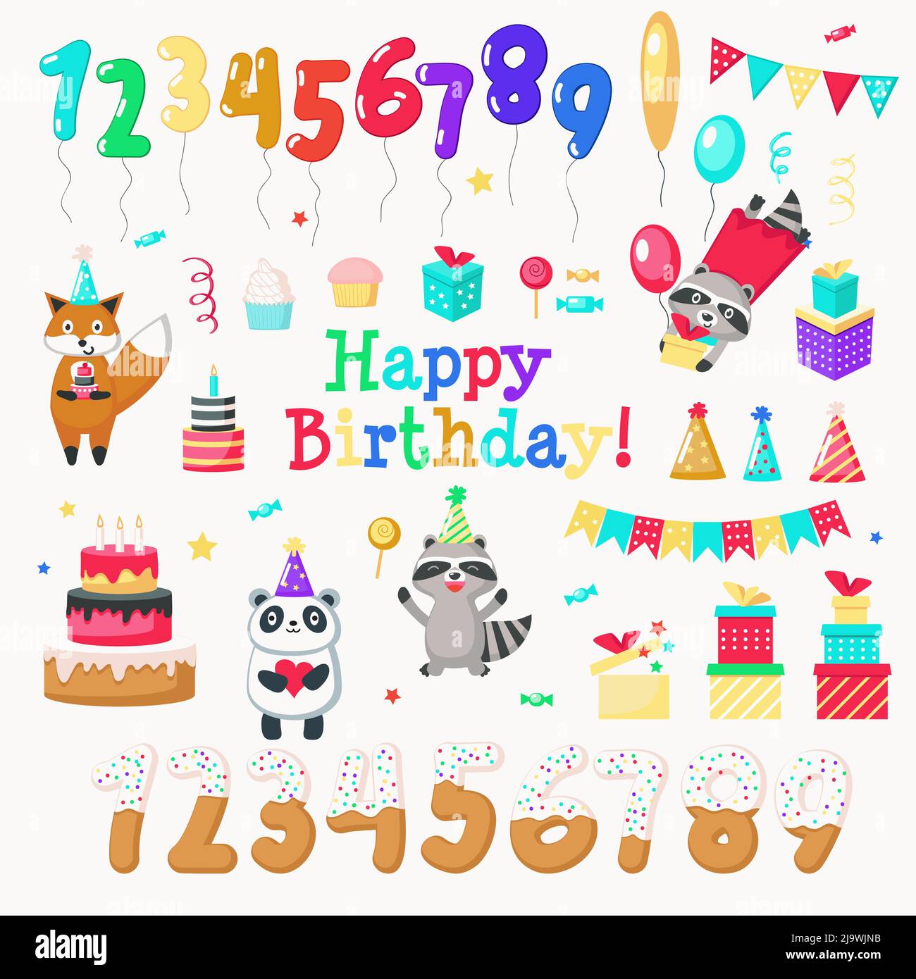 Happy birthday vector hand drawn icon set Stock Vector Image & Art - Alamy