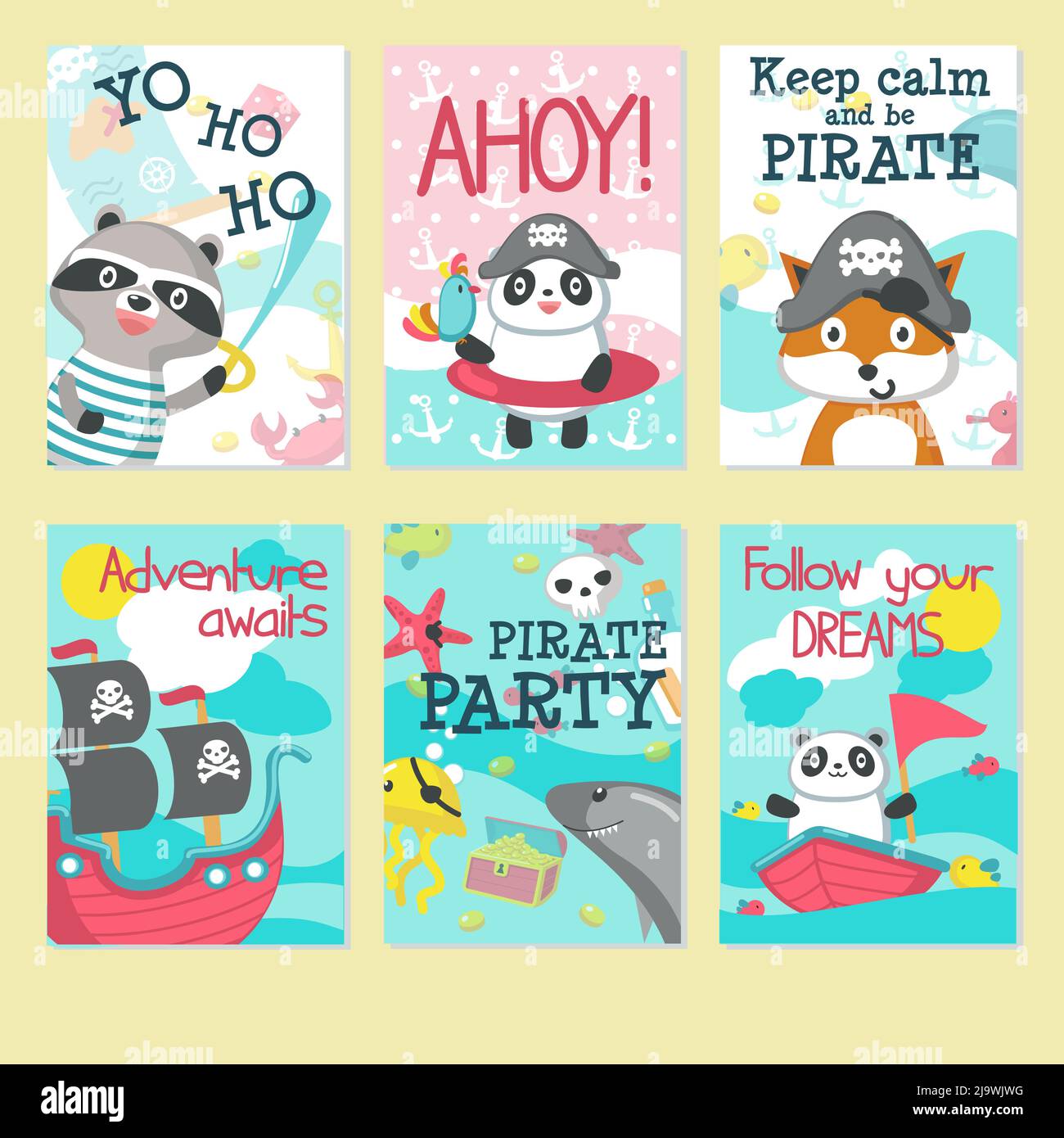 Pirate party invitation card vector template set Stock Vector Image ...