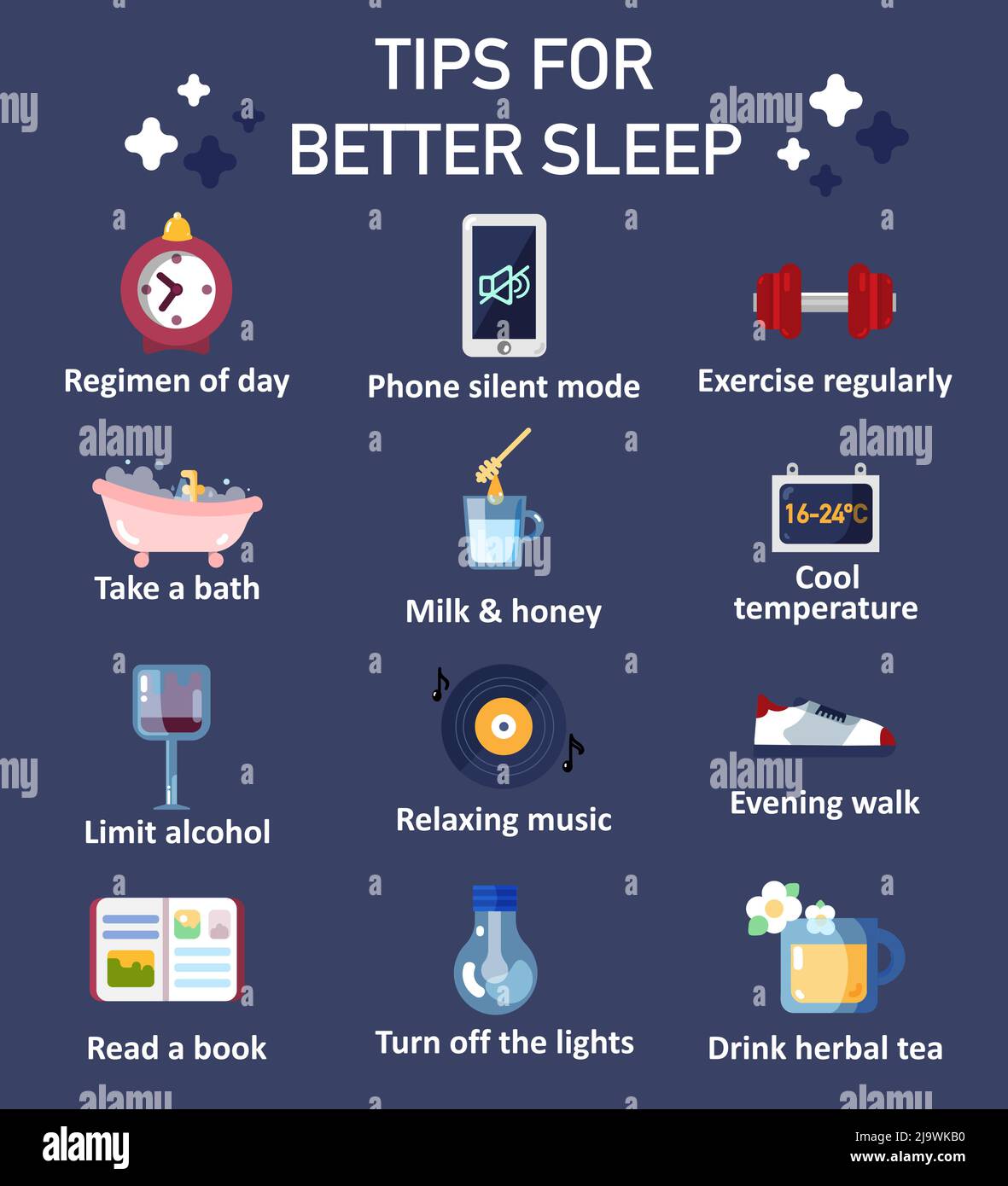 Tips for better sleep vector flat icon set Stock Vector Image & Art - Alamy