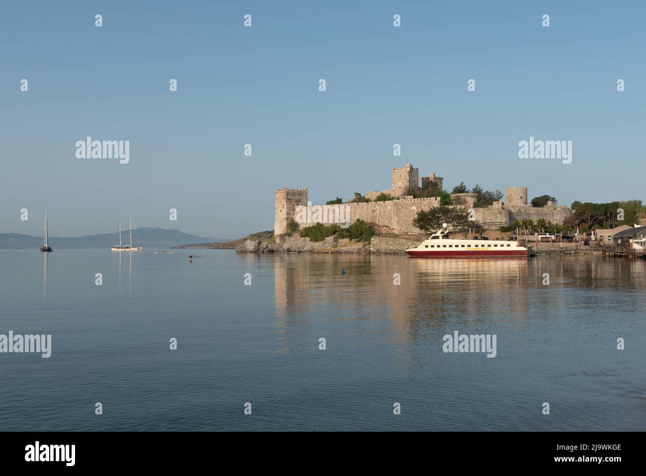 Beautiful seascape view of Bodrum Castle with Yachts in the harbor of ...