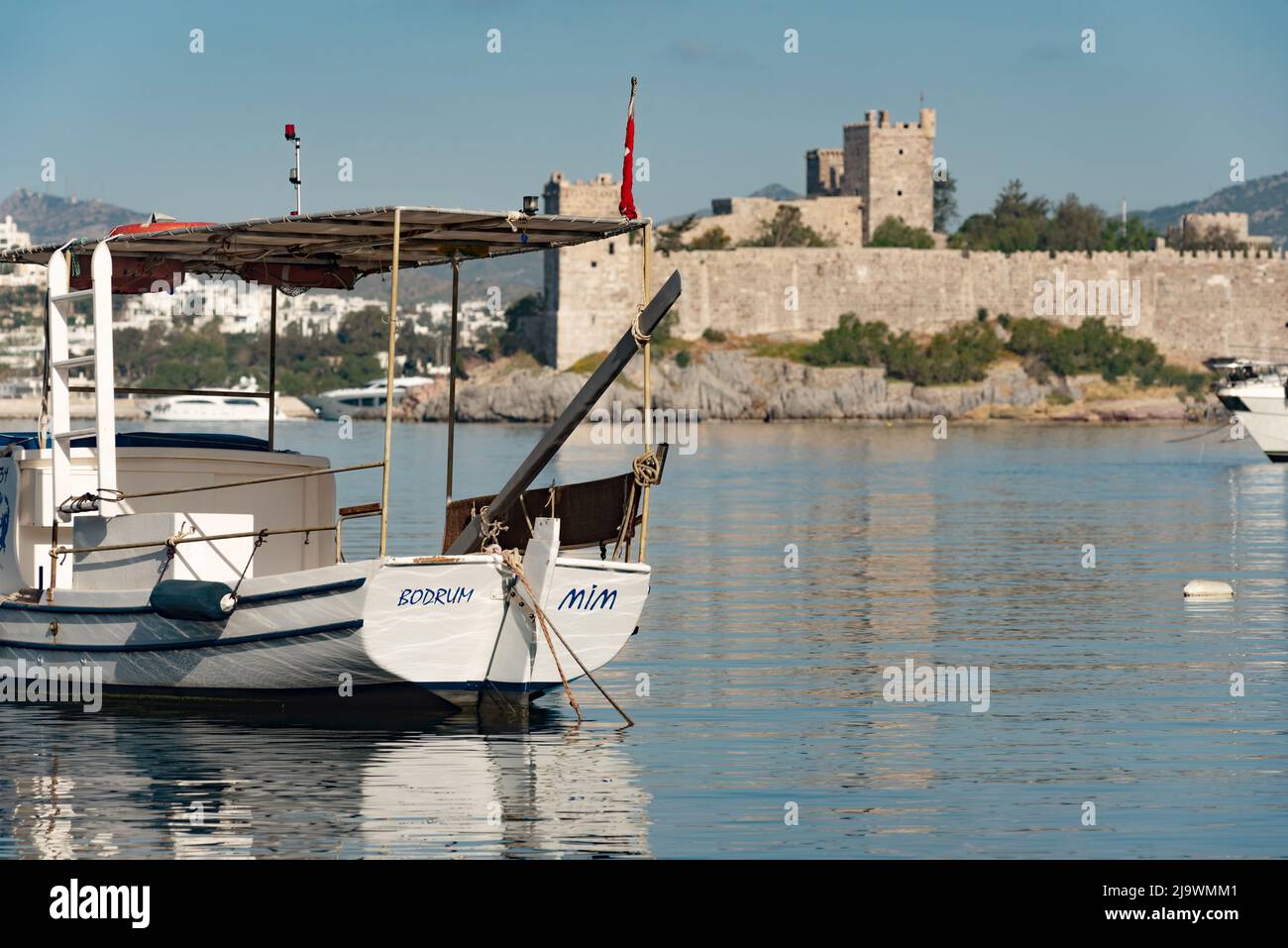 A fishing boat named Bodrum in Bodrum harbor, a popular Turkish tourist ...