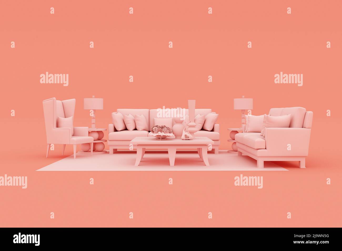 Modular sofa and room accessories, 3D rendering Stock Photo - Alamy