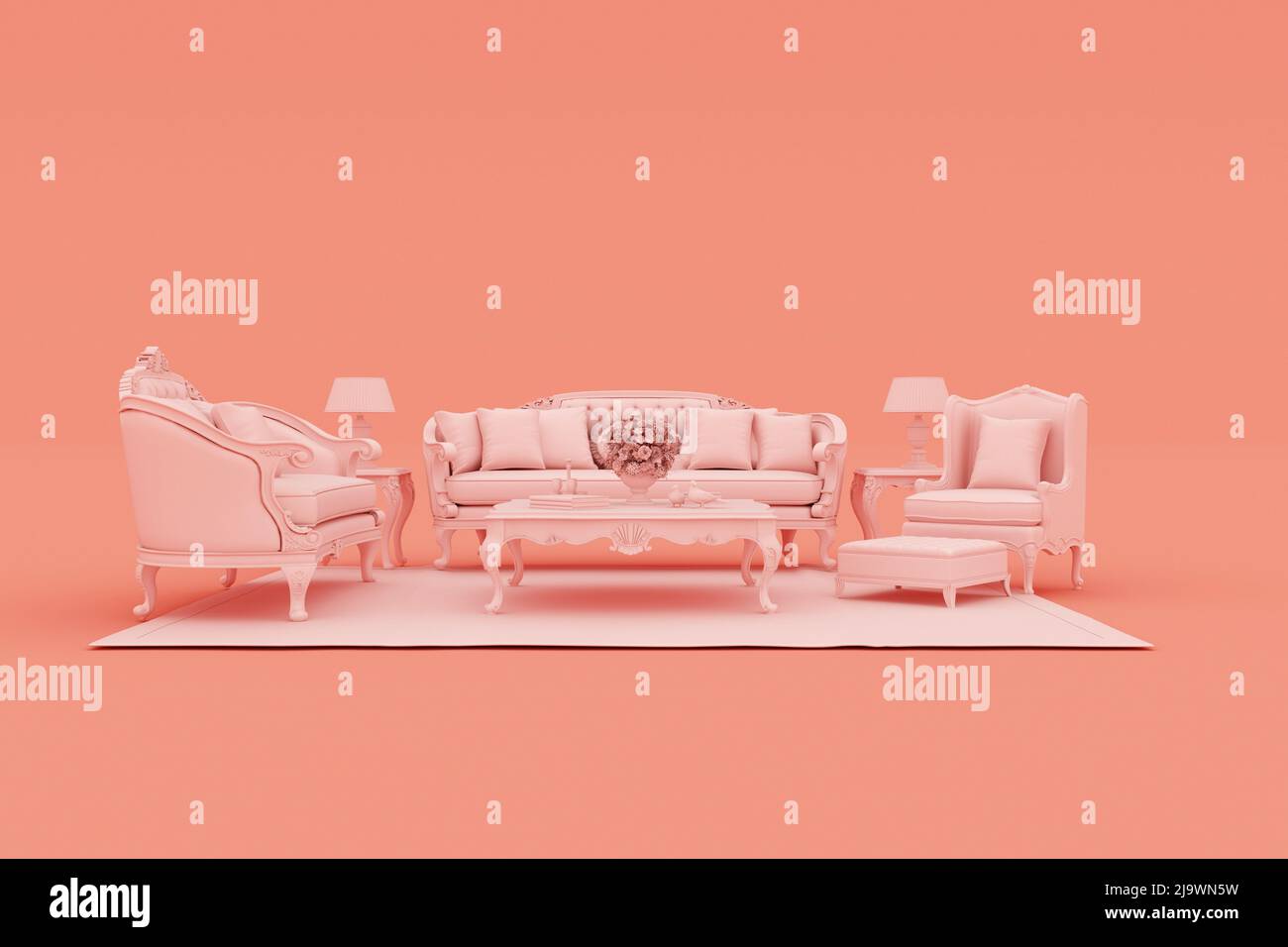 Modular sofa and room accessories, 3D rendering Stock Photo - Alamy