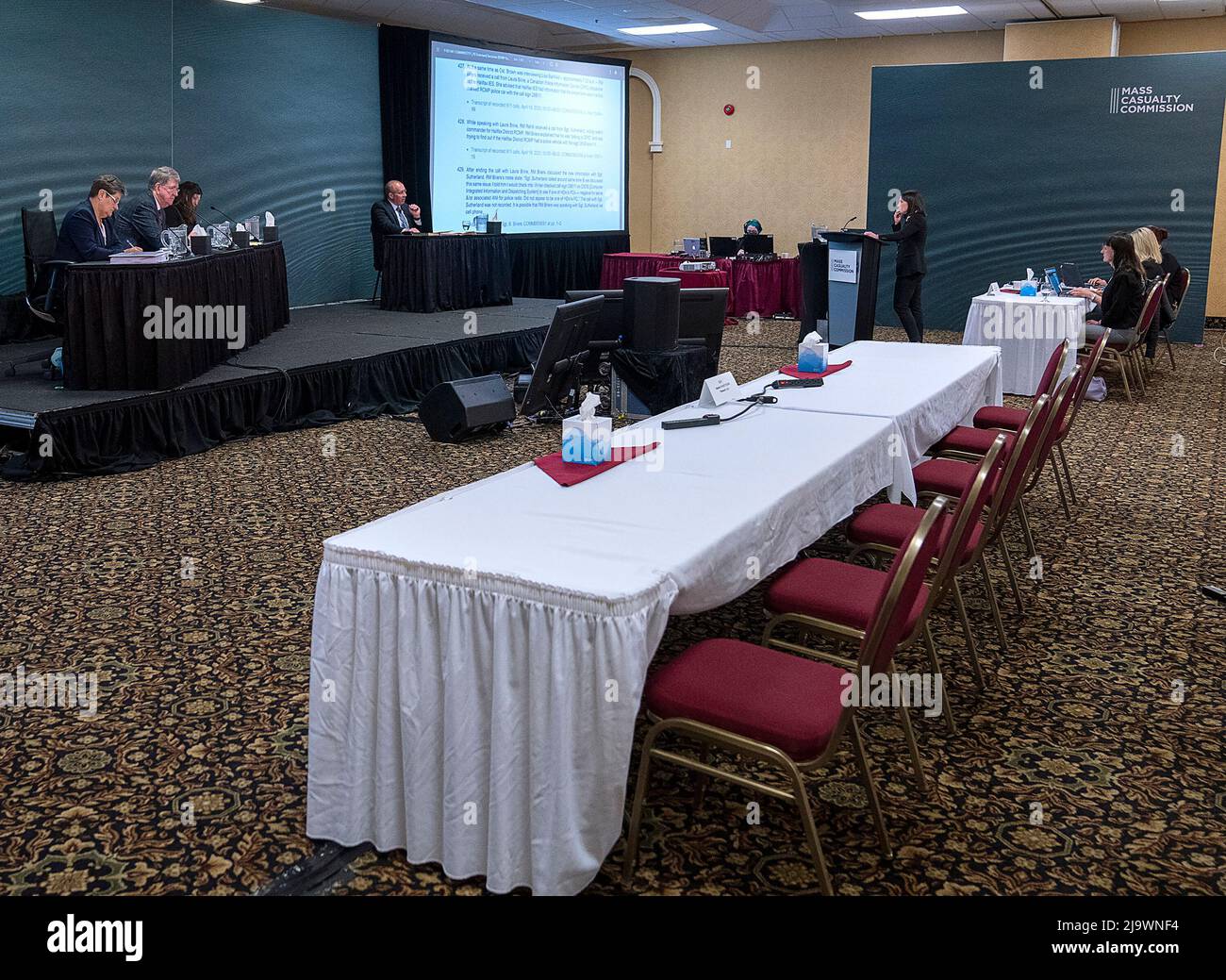 Commission counsel Anna Mancini, right, questions Staff Sgt. Bruce ...
