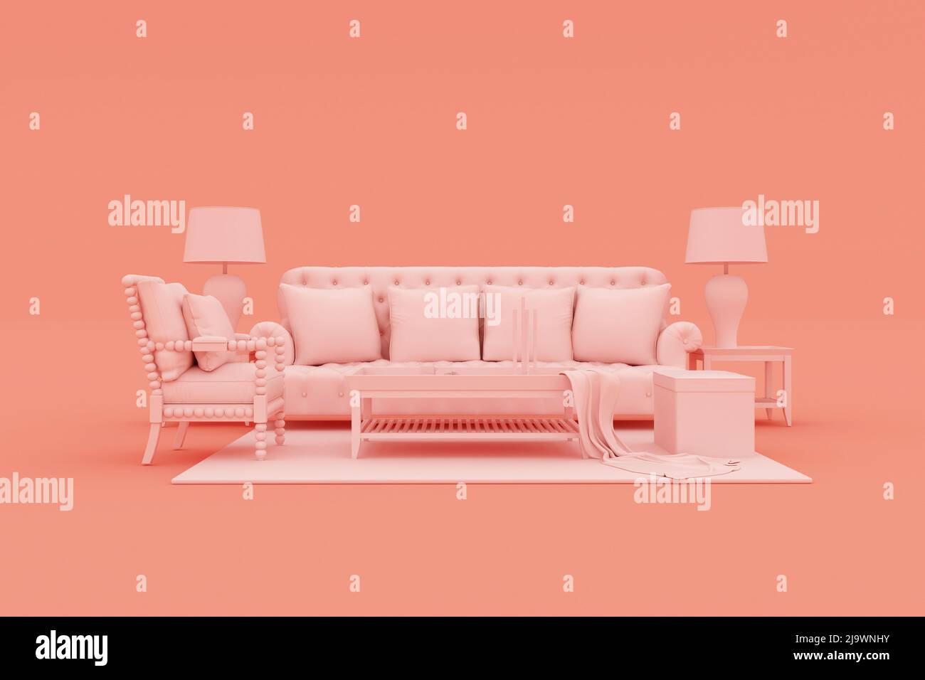 Modular sofa and room accessories, 3D rendering Stock Photo - Alamy