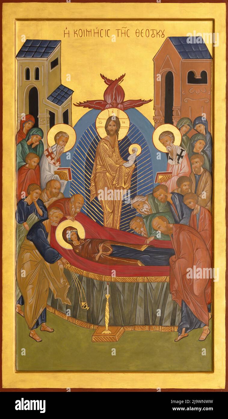 BARI, ITALY - MARCH 5, 2022: The icon of Dormition of Virgin Mary in ...