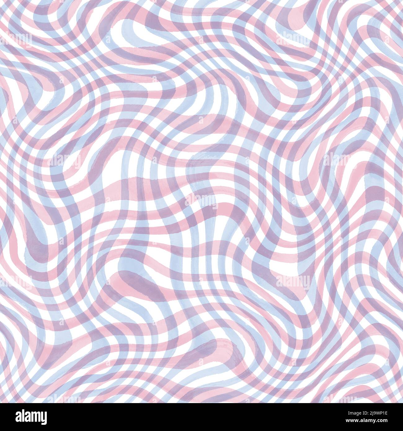 Abstract trendy wavy striped gingham plaid watercolor background. Hand ...