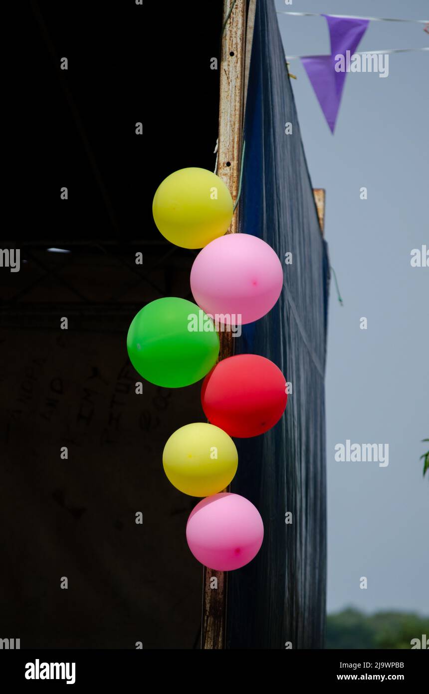 colorful balloons decorating a stage on a summer party day Stock Photo ...