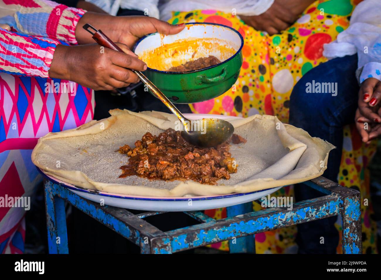 Traditional Food - Stewed Meat with Injeira in Asmara, Eritrea Stock ...