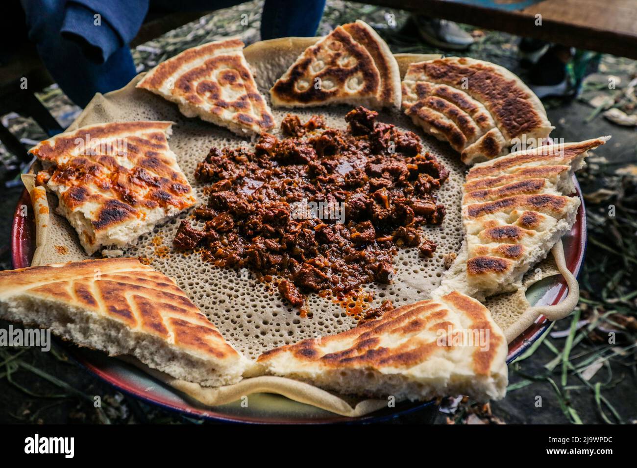 Traditional Food - Stewed Meat with Injeira in Asmara, Eritrea Stock ...