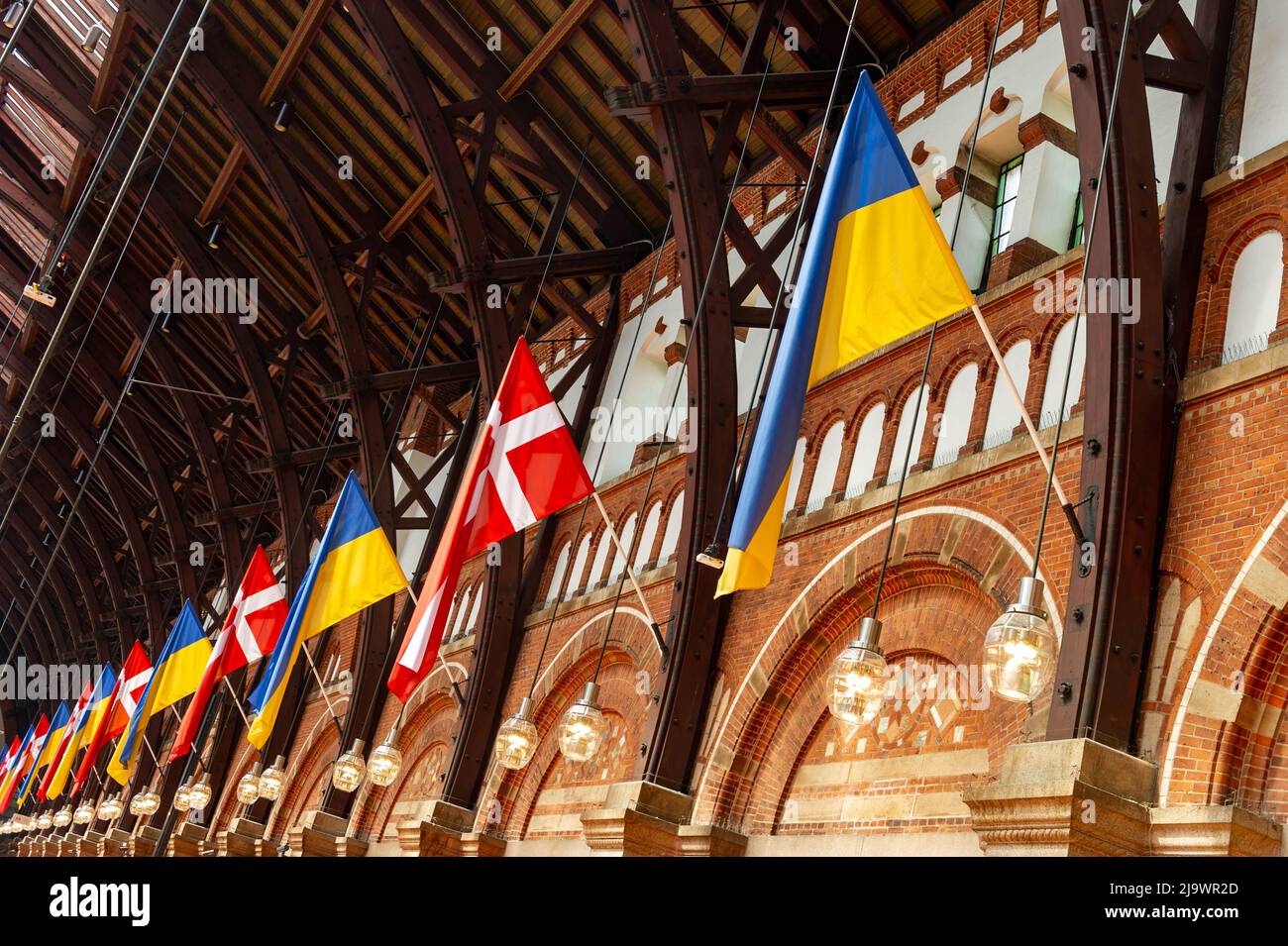 Denmark stands with Ukraine. Danish flags alongside Ukrainian flags in ...