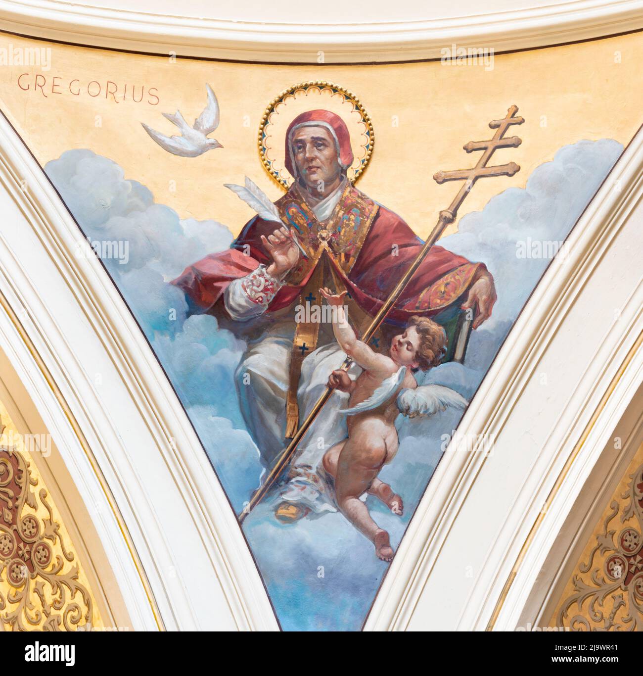 BARI, ITALY - MARCH 3, 2022: The fresco of Gregory the Great doctor of ...