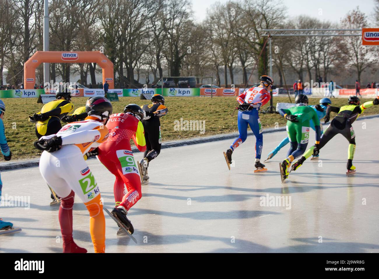 Marathon Ice speed skating on outdoor natural ice in Noordlaren in ...