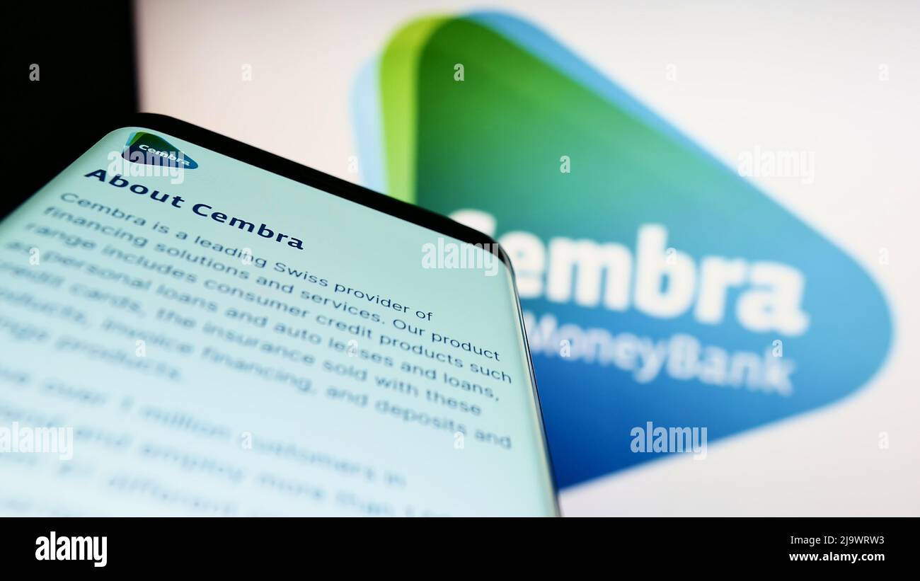 Mobile phone with website of Swiss financial company Cembra Money Bank ...