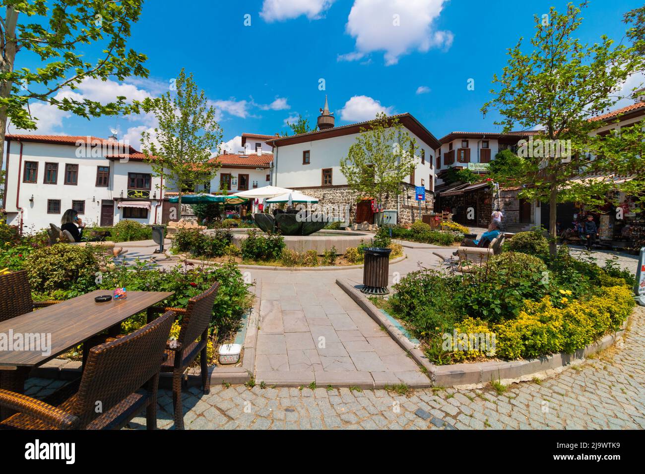 Square in Ankara Castle with a park and traditional Turkish Houses ...