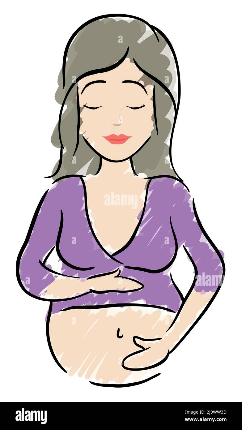 Watercolor Design Of Serene Pregnant Mom Touching Her Belly As Love
