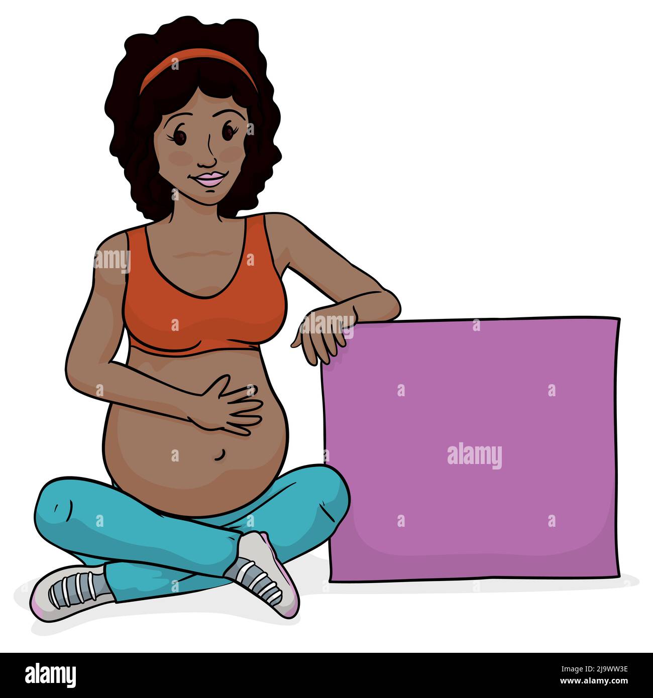 Happy Brunette Pregnant Mom Touching Her Belly After The Prenatal