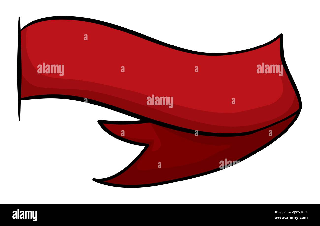 Template design in cartoon style of red ribbon with outlines, coming ...