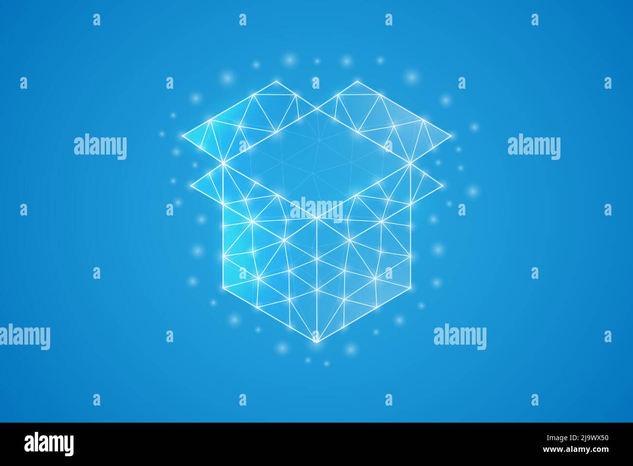 Open box low poly symbol with white connected dots. 3d geometric ...