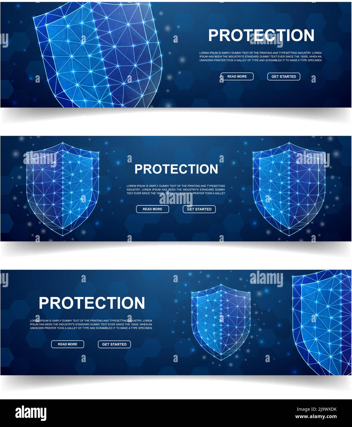 Set of three Shield horizontal banners. Horizontal illustration for ...