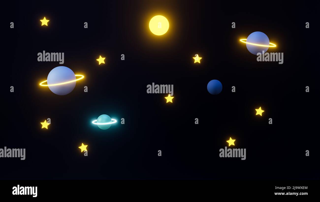 cosmic theme 3d render with glowing stars and planet Stock Photo - Alamy