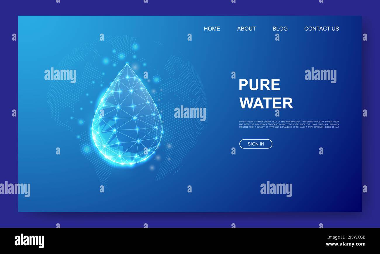 Water drop 3d low poly website template. Droplet design illustration ...