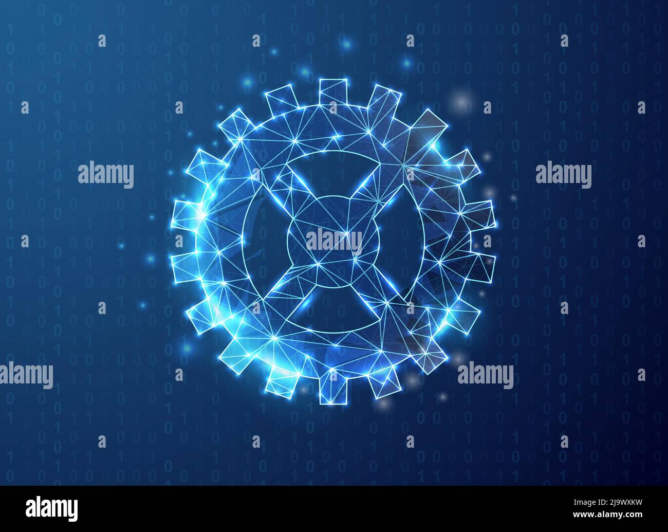 Gear polygonal symbol with binary code background. Technology concept design vector illustration ...
