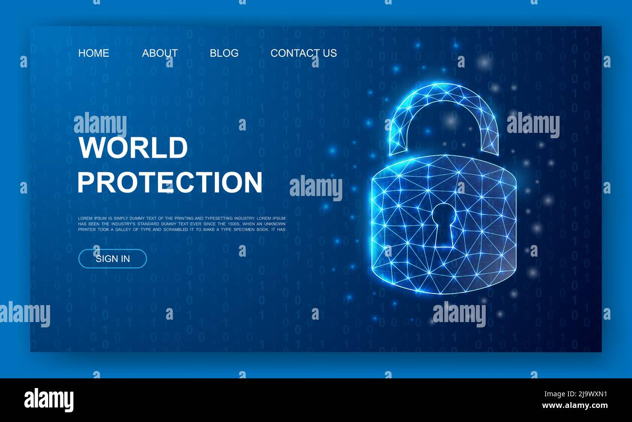 Lock 3d polygonal website template. Antivirus design illustration ...