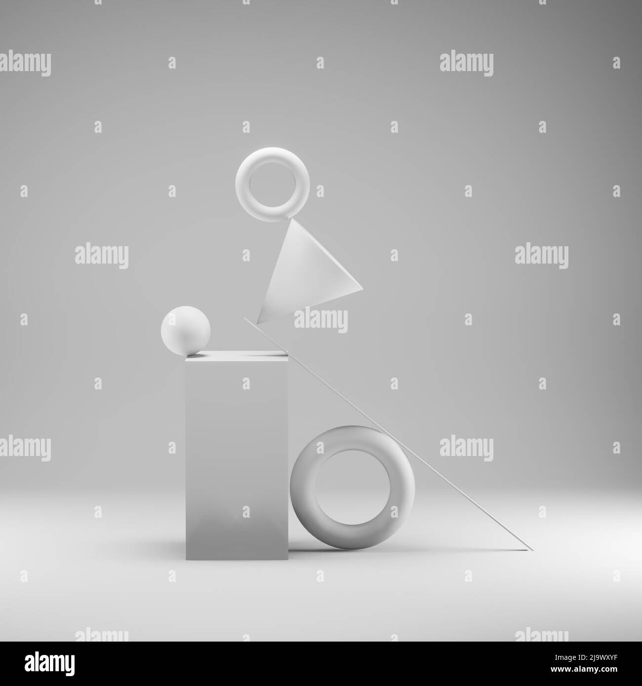 3d render of balance still life, white color monochrome concept Stock ...