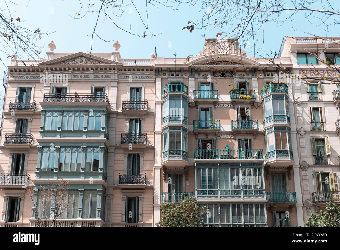 Classic apartment building with balconies and shutters in Barcelona ...