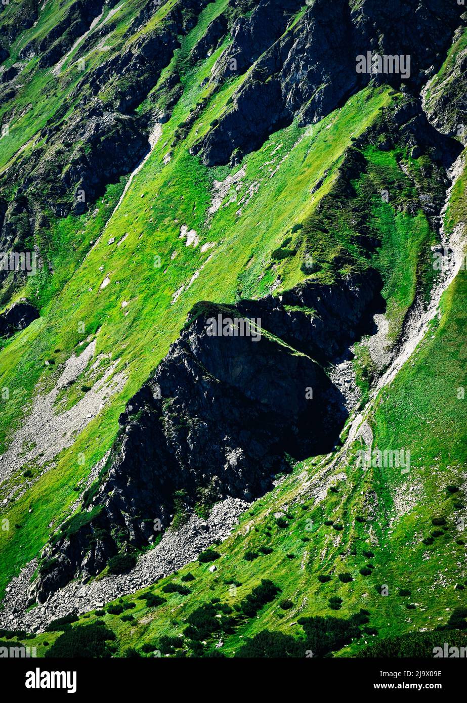 landscape detail green grassy slopes of mountain peaks Stock Photo - Alamy