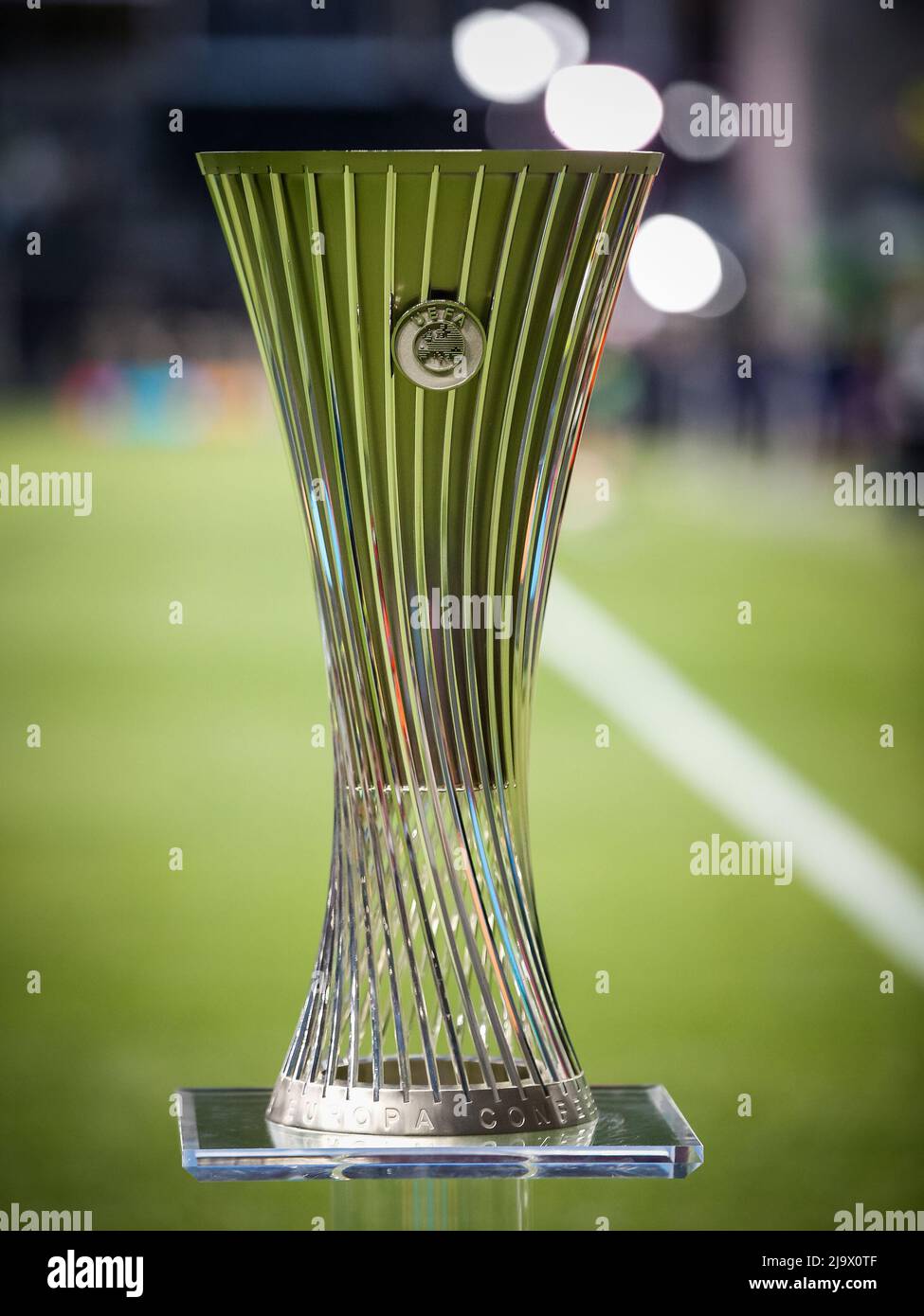 TIRANA, ALBANIA - MAY 25: UEFA Europa Conference League trophy is seen ...