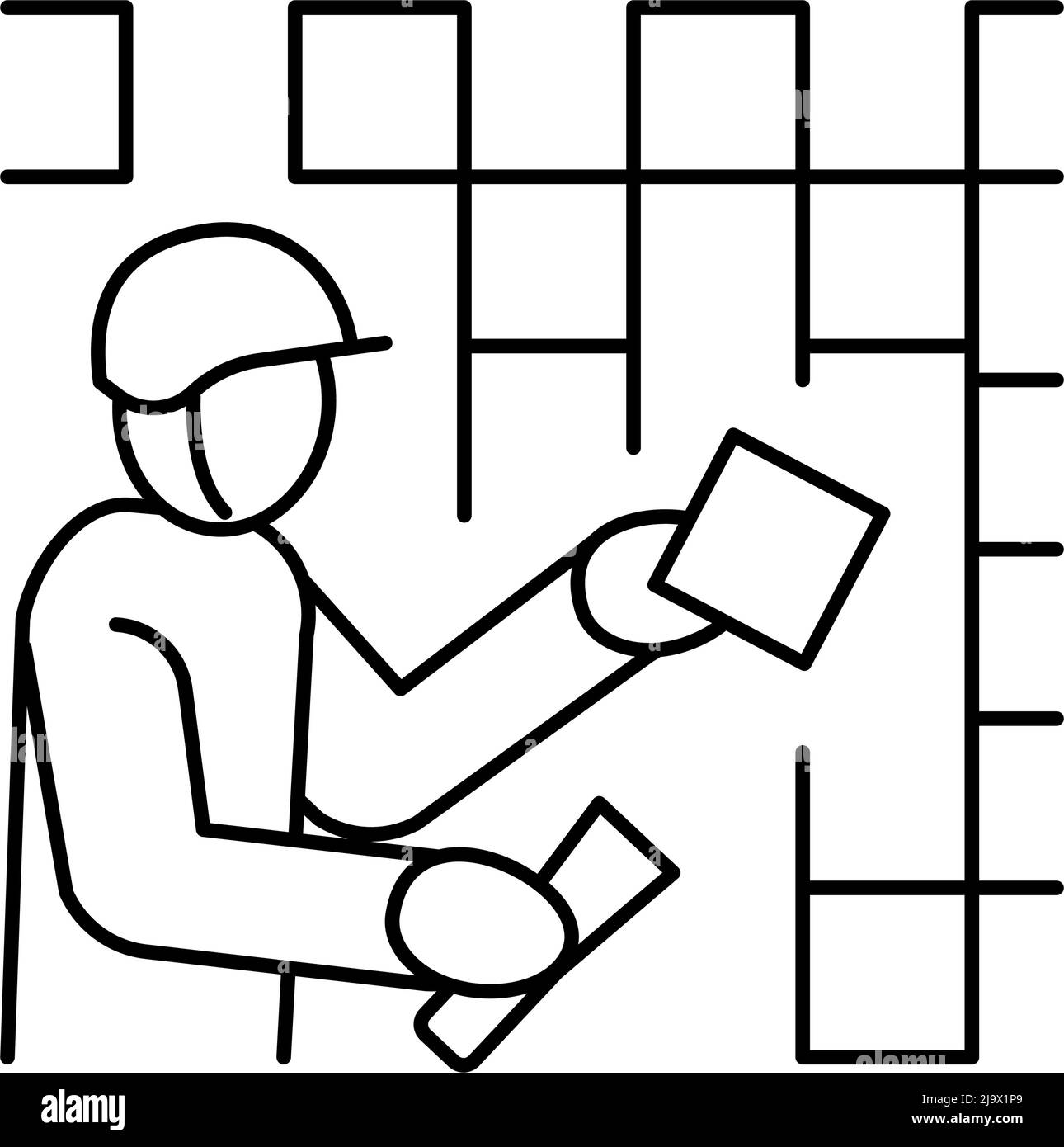 tiler worker line icon vector illustration Stock Vector Image & Art - Alamy