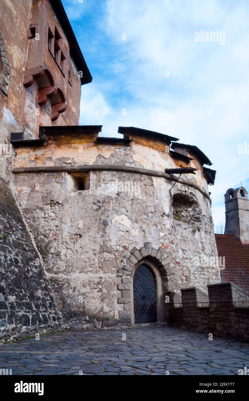 Medieval crenellated castle walls at Slovakian Orava Castle Stock Photo ...