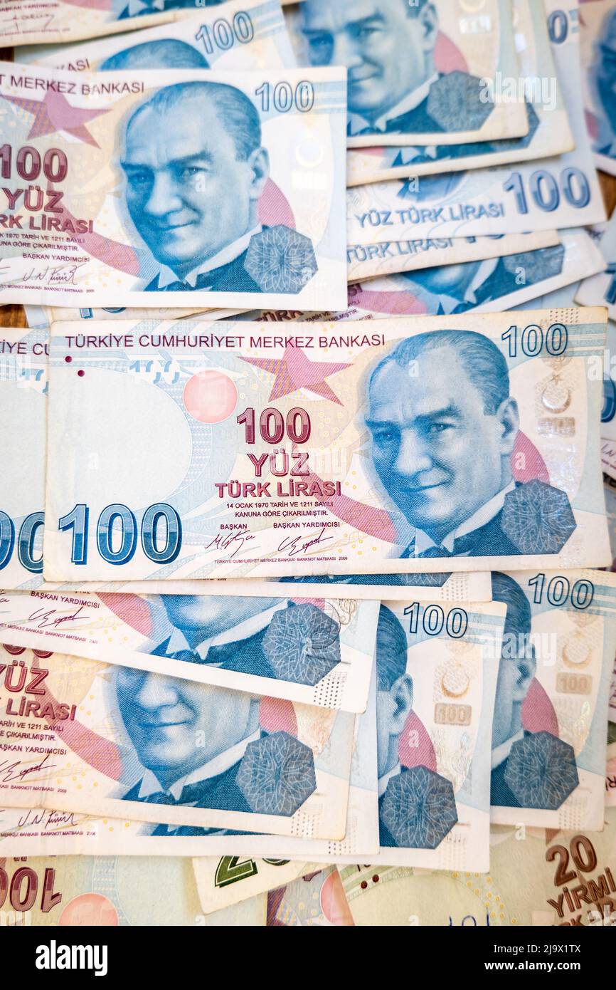 Turkish lira banknotes close-up. Concept image for Turkish currency ...