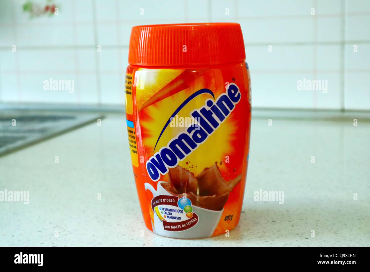 Ovomaltine Chocolate Malt powder jar. Made in Switzerland Stock Photo ...