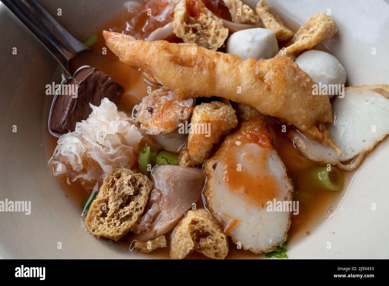 Close up view, Yong tau foo, Thai pink noodle soup Stock Photo - Alamy