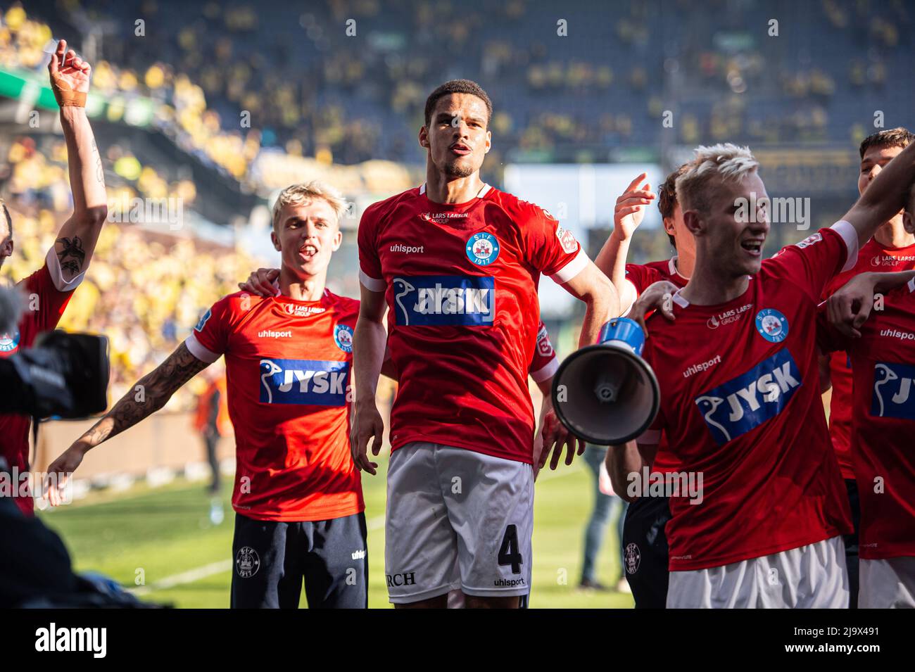 Brondby, Denmark. 22nd, May 2022. Joel Felix (4) of Silkeborg IF is ...
