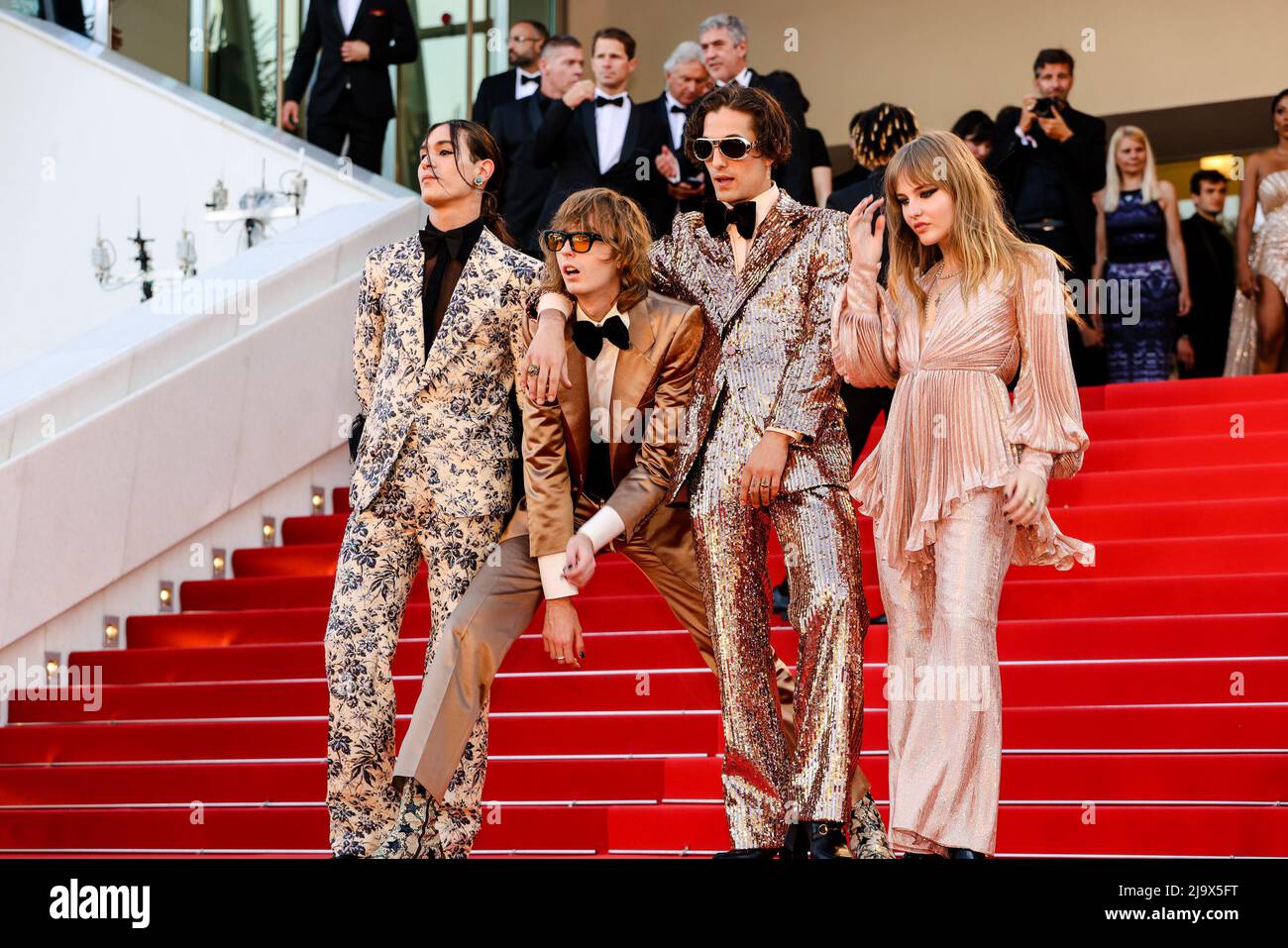 Cannes, France. 25th May, 2022. CANNES - MAY 25: Maneskin : Thomas Raggi, Victoria De Angelis ...