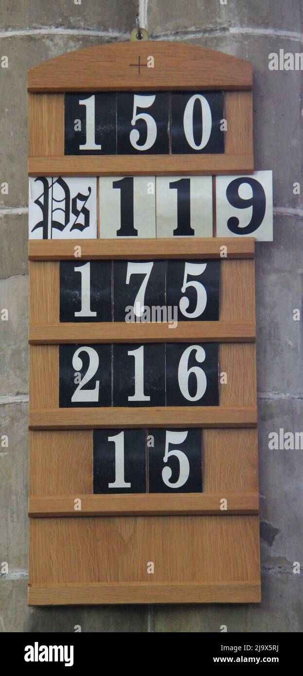 A Church Service Order Board for Hymns and Psalms Stock Photo - Alamy