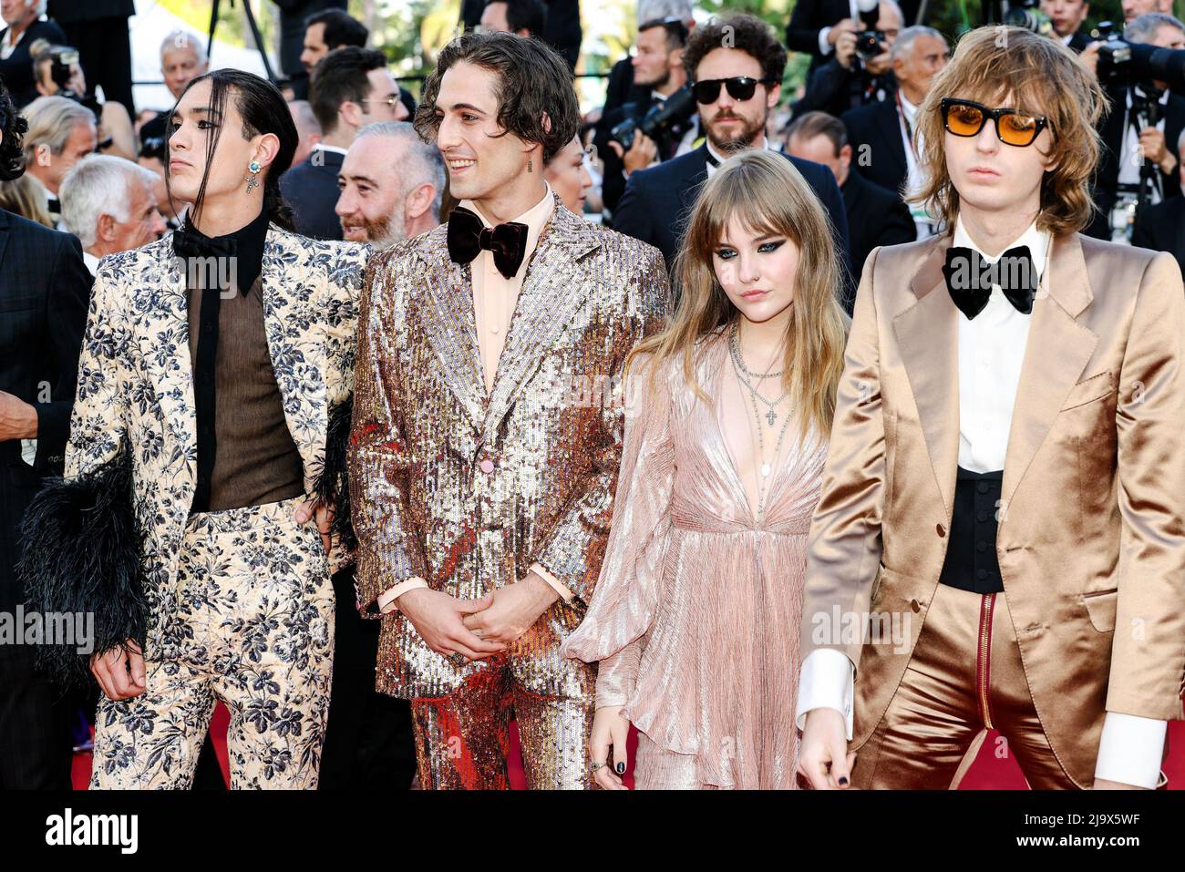 Cannes, France. 25th May, 2022. CANNES - MAY 25: Maneskin : Thomas Raggi, Victoria De Angelis ...