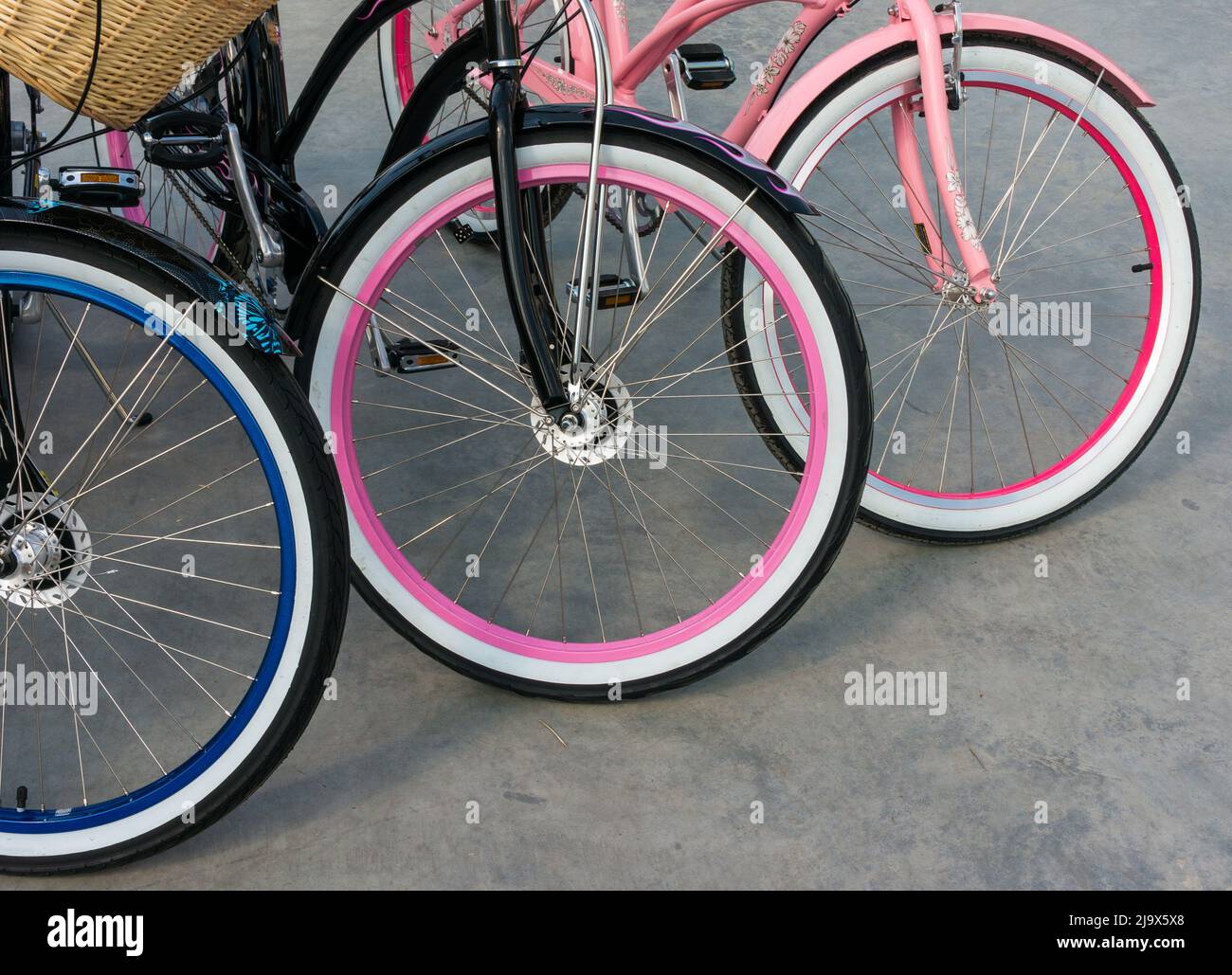 Wheel detail of group of bikes Stock Photo - Alamy