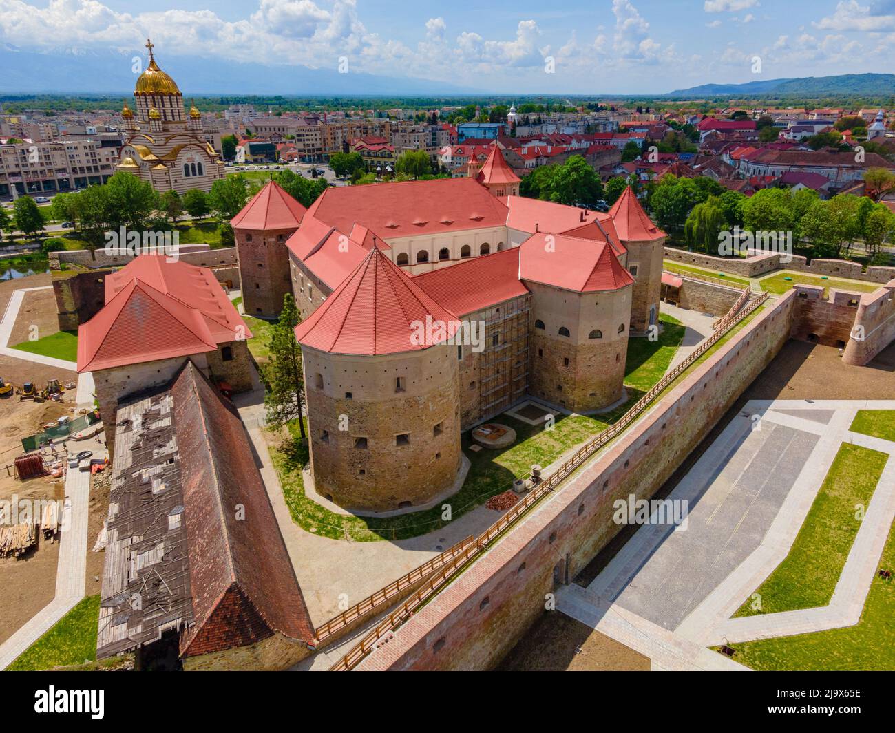 Aerial photography of the Citadel of Fagaras, in Brasov county, Romania ...