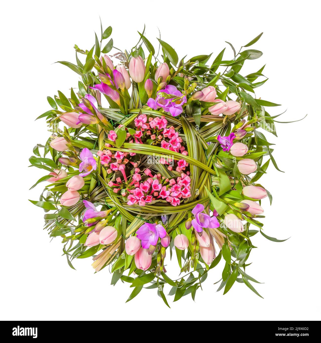 Bouquet of flowers top view isolated on white Stock Photo - Alamy