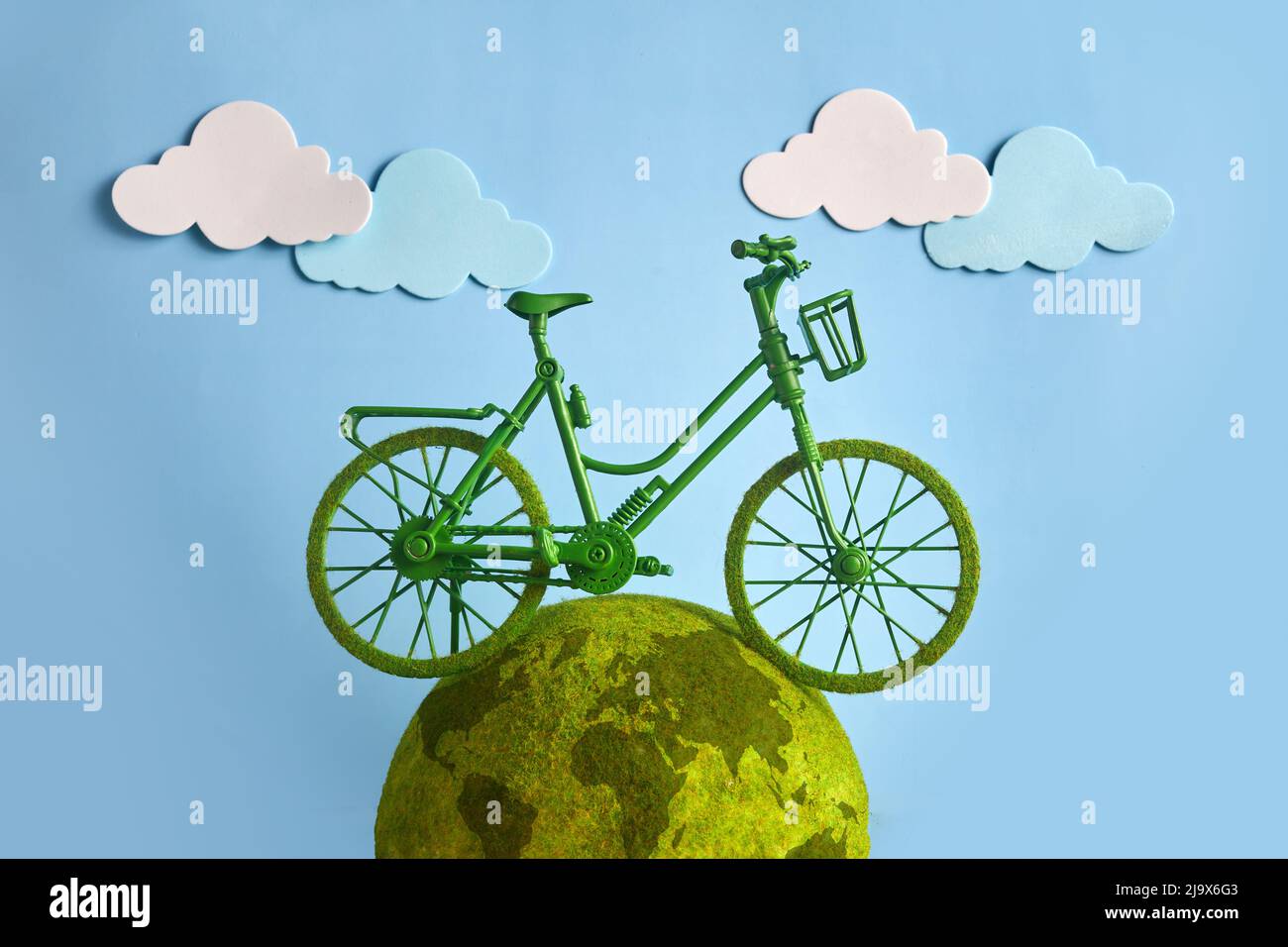 World Bicycle Day. Green bicycle and world. Environment preserve Stock ...