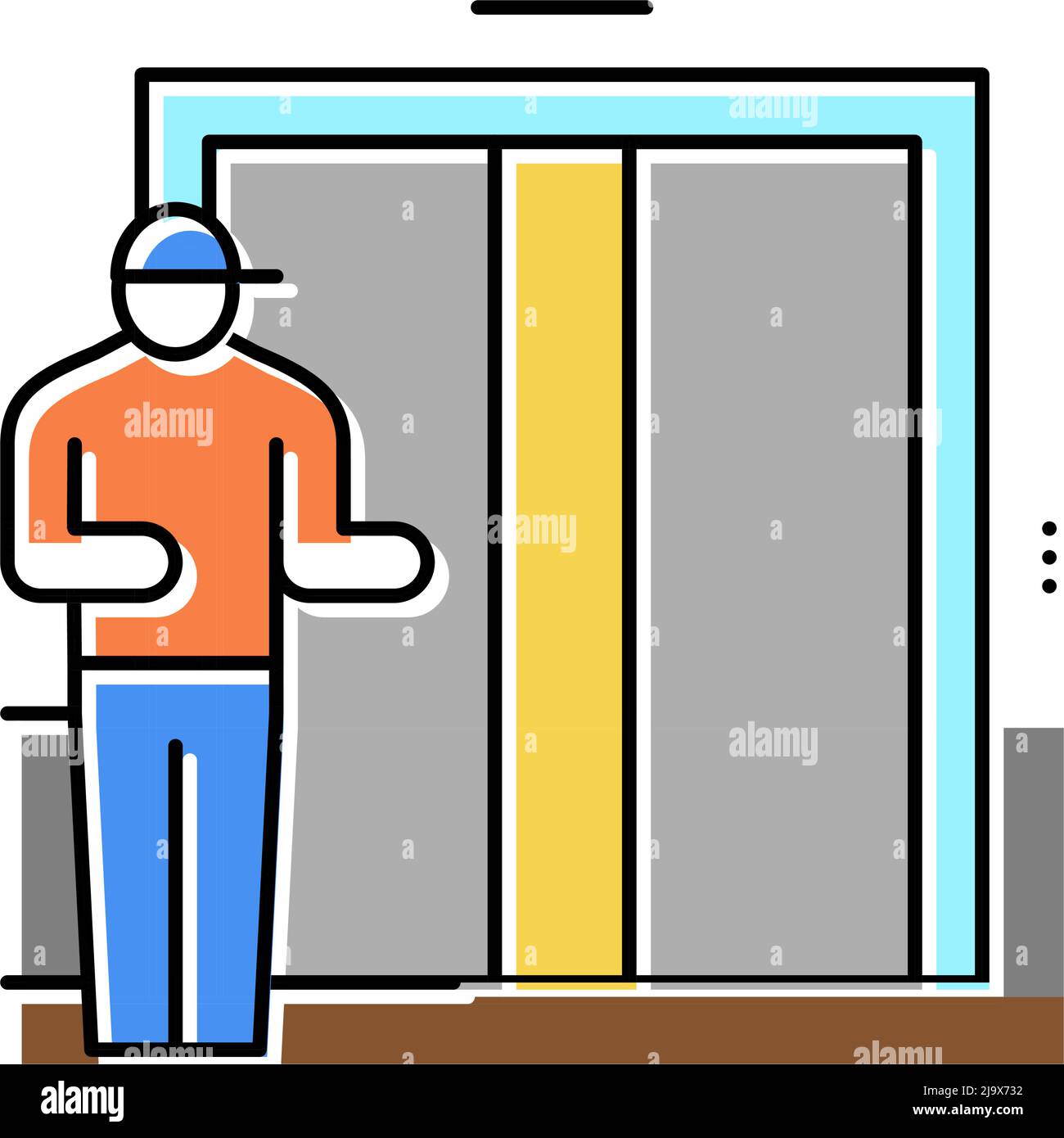 Construction worker in elevator Cut Out Stock Images & Pictures - Alamy
