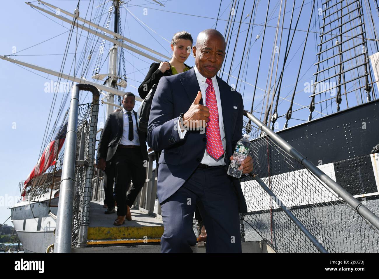 Mayor Eric Adams rings the Lightship Ambrose Bell, a symbol of ...